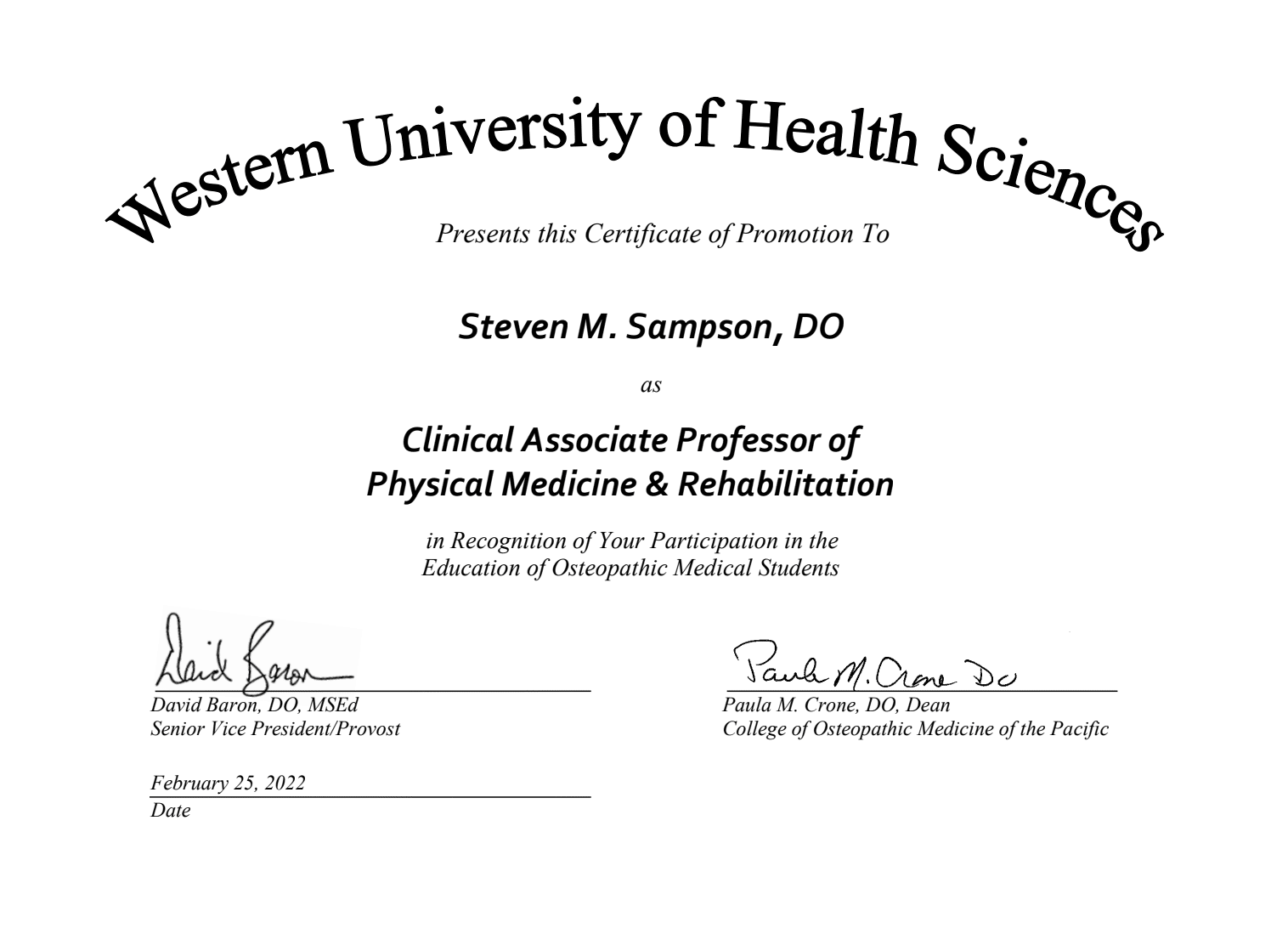 Dr. Steven Sampson | Awarded Clinical Associate Professor